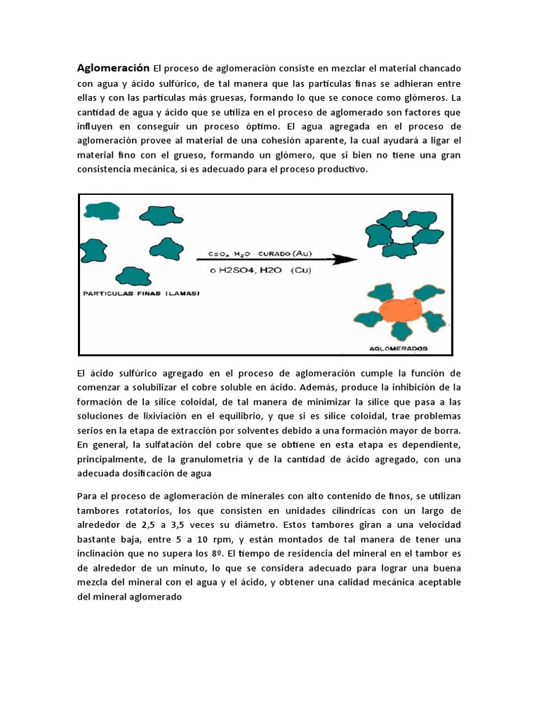 Aglomeración El Proceso de Aglomeración Consiste en Mezclar El Material ...