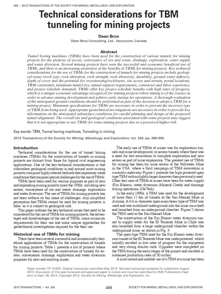 Technical Considerations For TBM Tunneling For Mining Projects | PDF ...