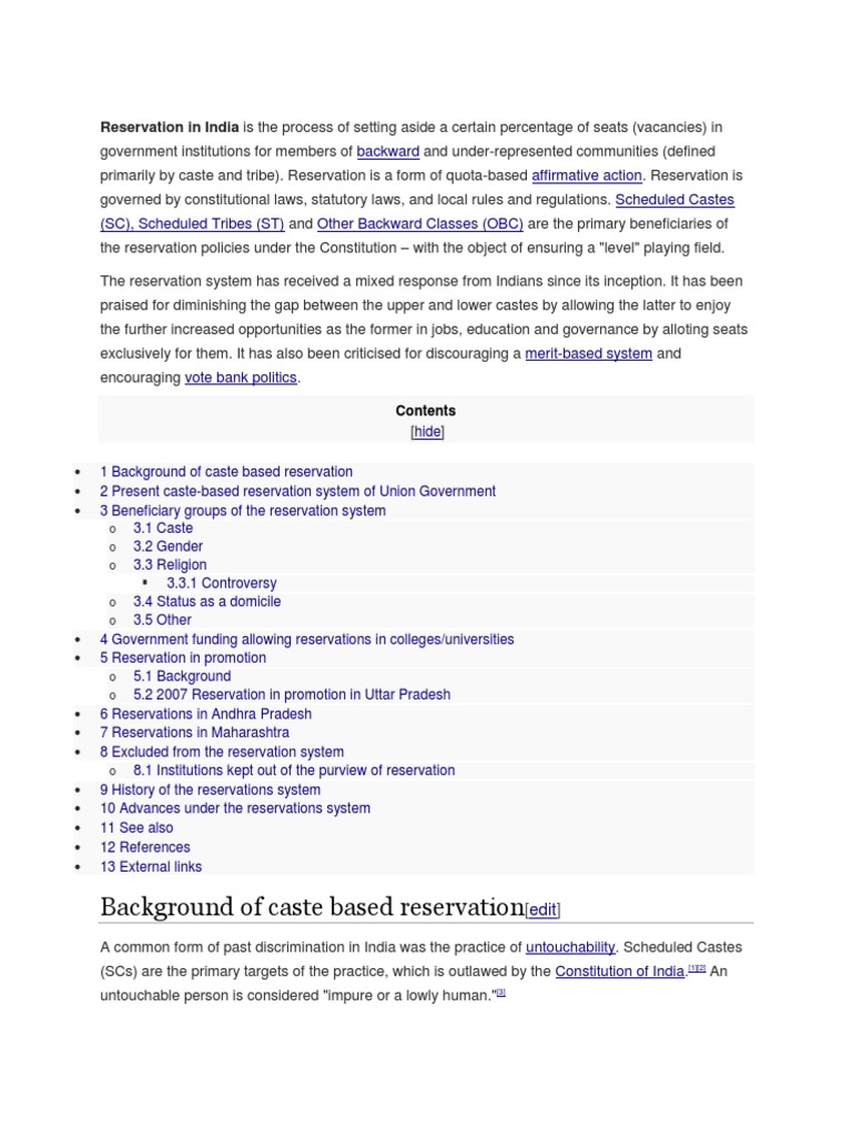 Background of Caste Based Reservation | Download Free PDF | Government ...