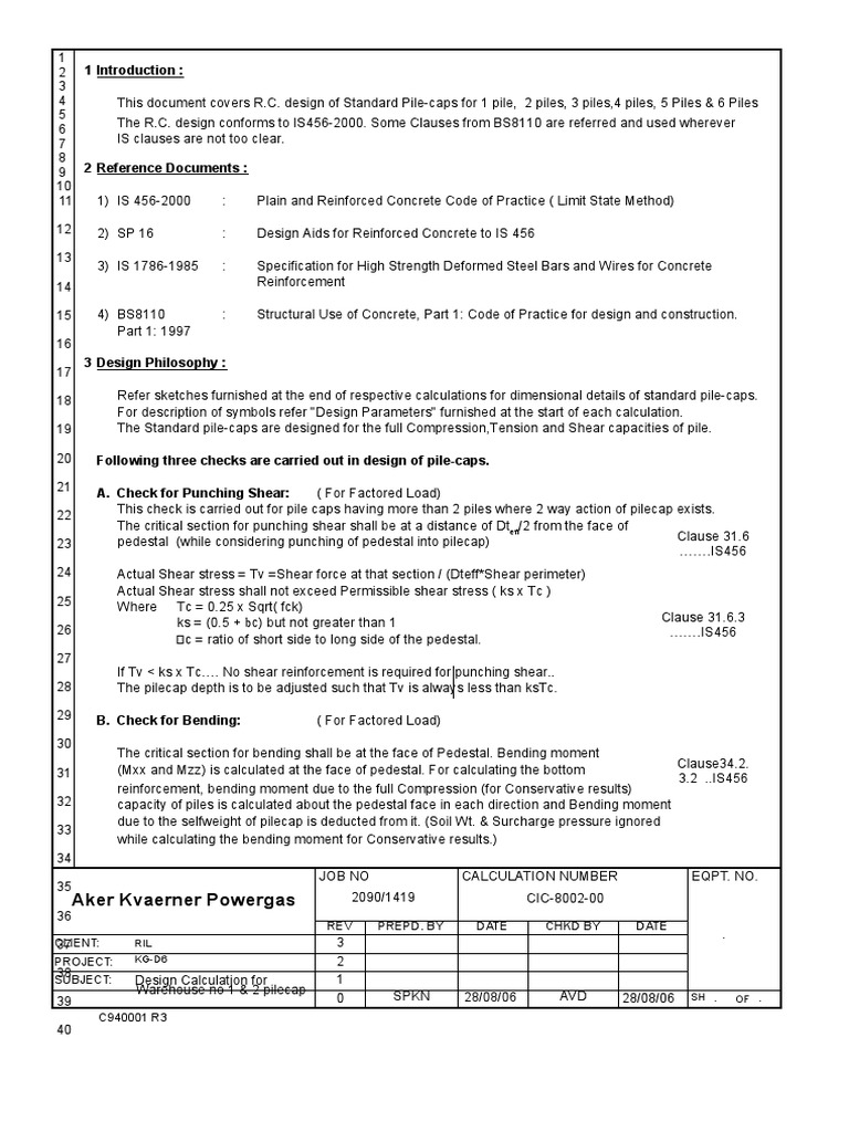 R.C. Design of Standard Pile-caps for 1 pile, 2 piles, 3 piles,4 piles ...