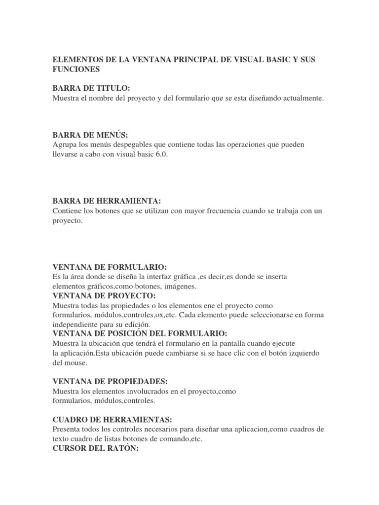 Elementos de la Ventana de Visual Basic 6.0 | PDF | Informática