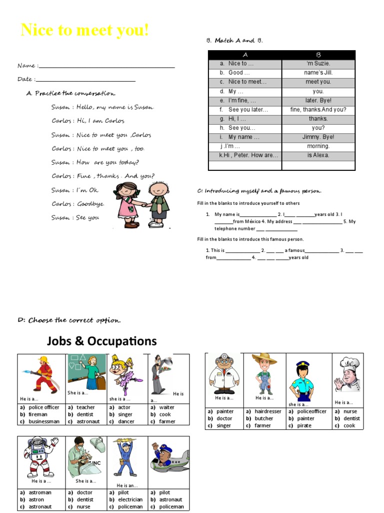 Nice To Meet You!: B. Match A and B | PDF