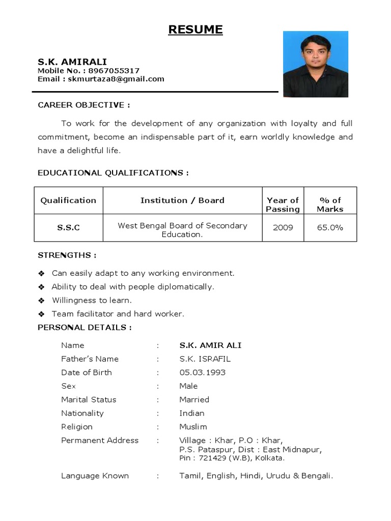Resume Amir Ali - SSC | PDF | Cognition | Foods