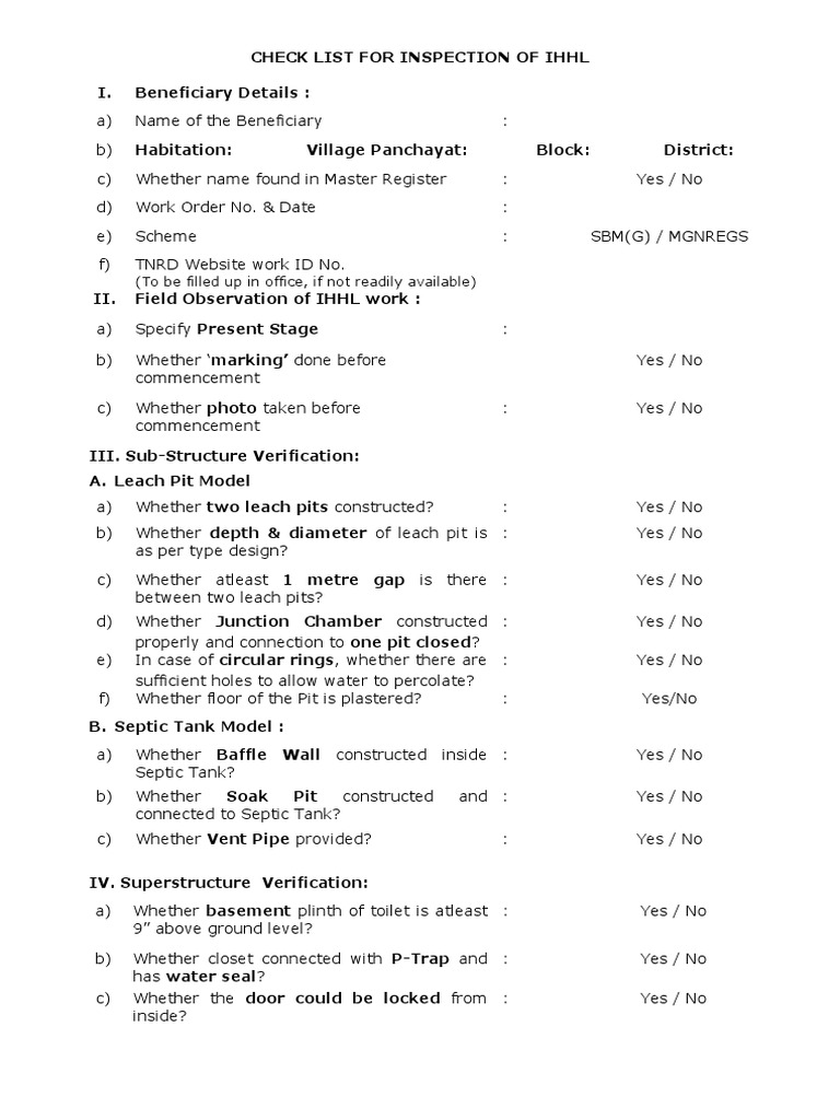 IHHL Inspection Checklist Guide | PDF | Hydraulic Engineering | Nature