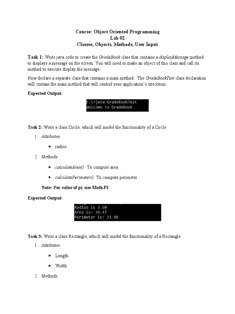 Lab 02 - Classes, Objects, Methods, User Input | PDF