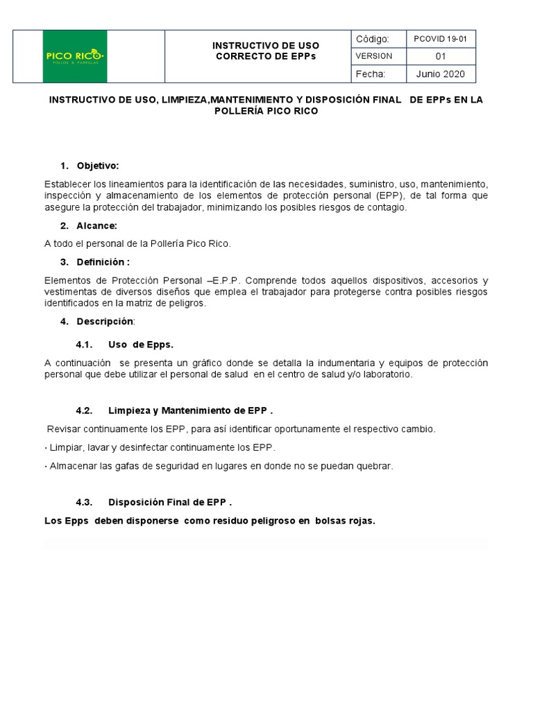 INSTRUCTIVO DE USO CORRECTO DE EPPs | PDF | Salud y bienestar | Medicina