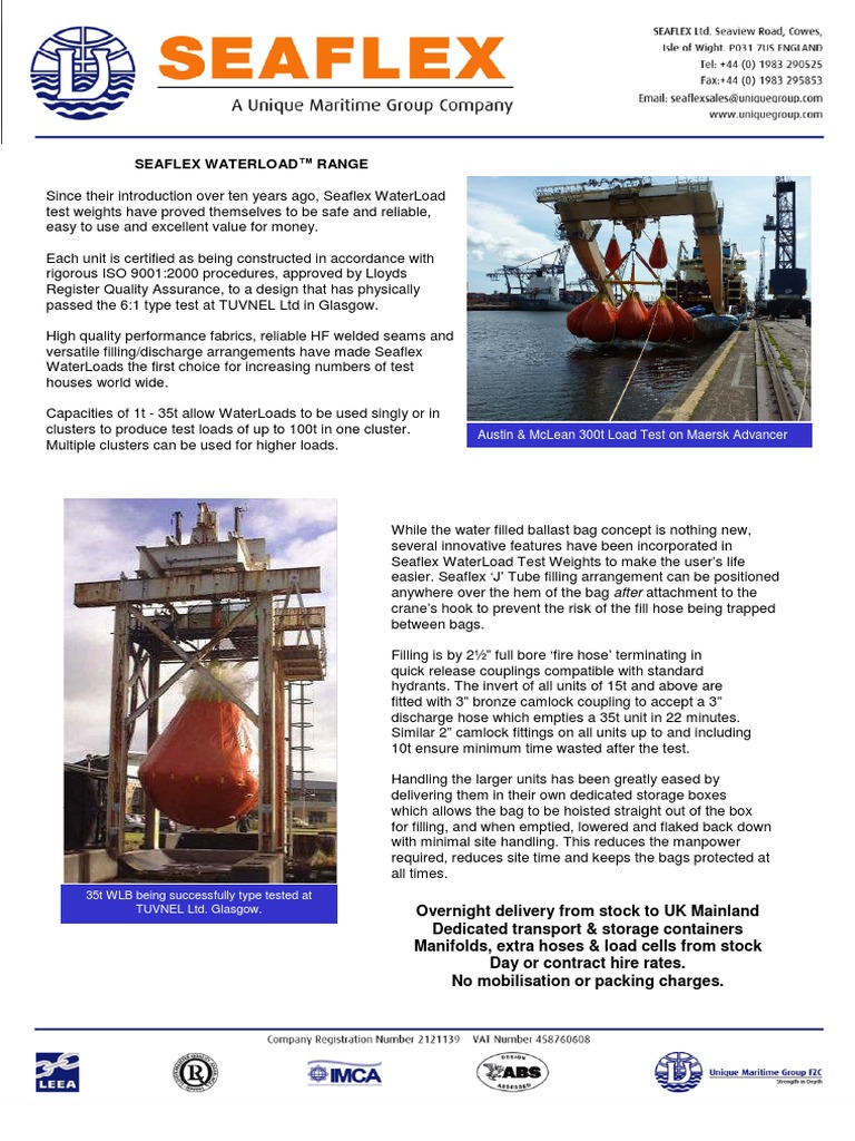 Seaflex Waterload ™ Range: Austin & Mclean 300T Load Test On Maersk ...