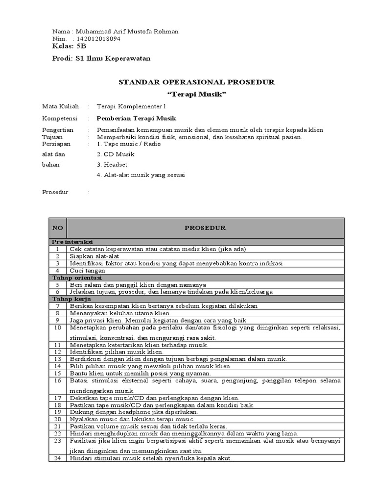 Sop Terapi Musik | PDF