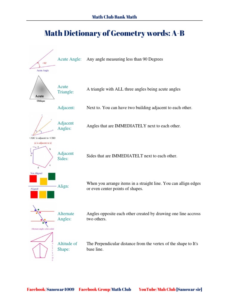 Dictionary of Geometry Words (Math Club) | PDF | Rectangle | Cartesian ...