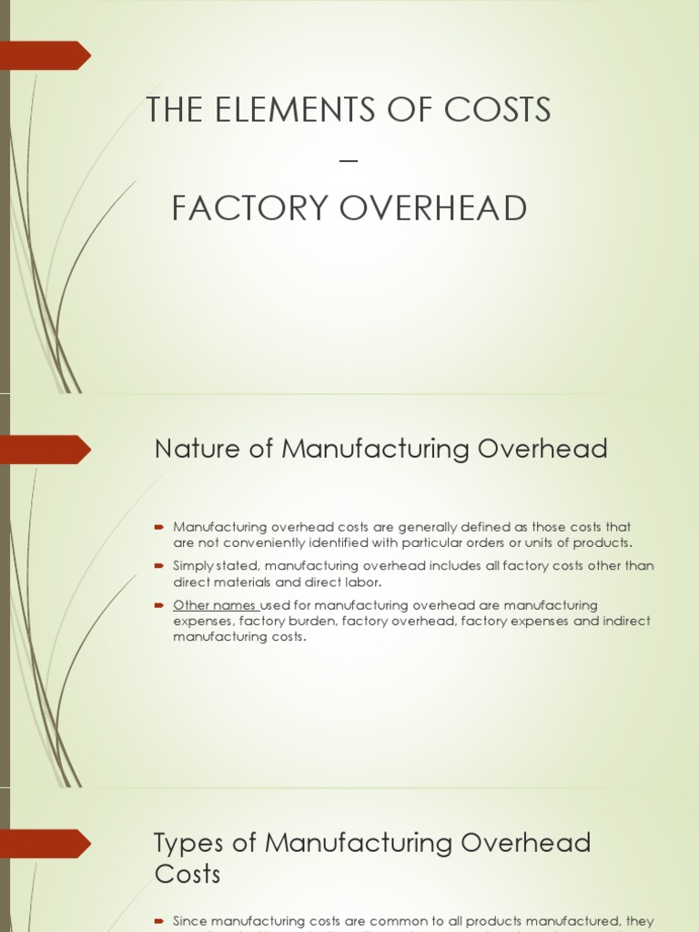 Elements of Cost - Factory Overhead | PDF | Cost | Labour Economics