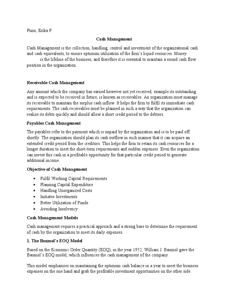 An Overview of Cash Management Strategies, Techniques, Models and Their ...