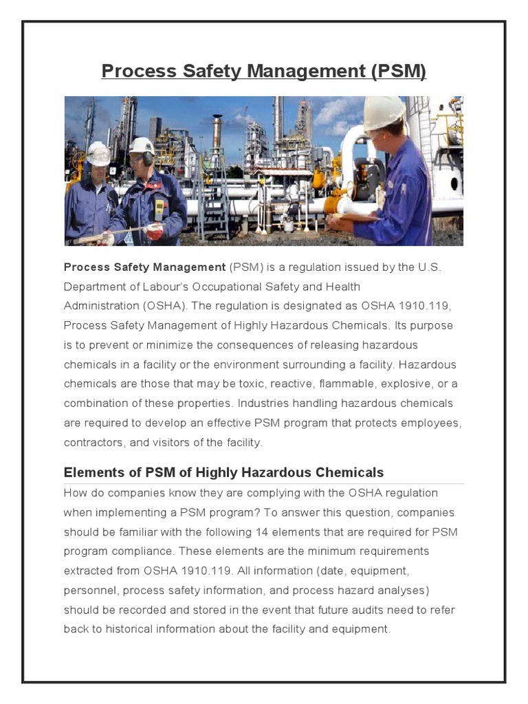 Process Safety Management (PSM) Is A Regulation Issued by The U.S | PDF ...