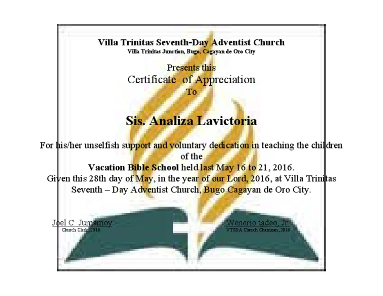 Certificate of Appreciation for Dedicated Service Teaching Children at ...