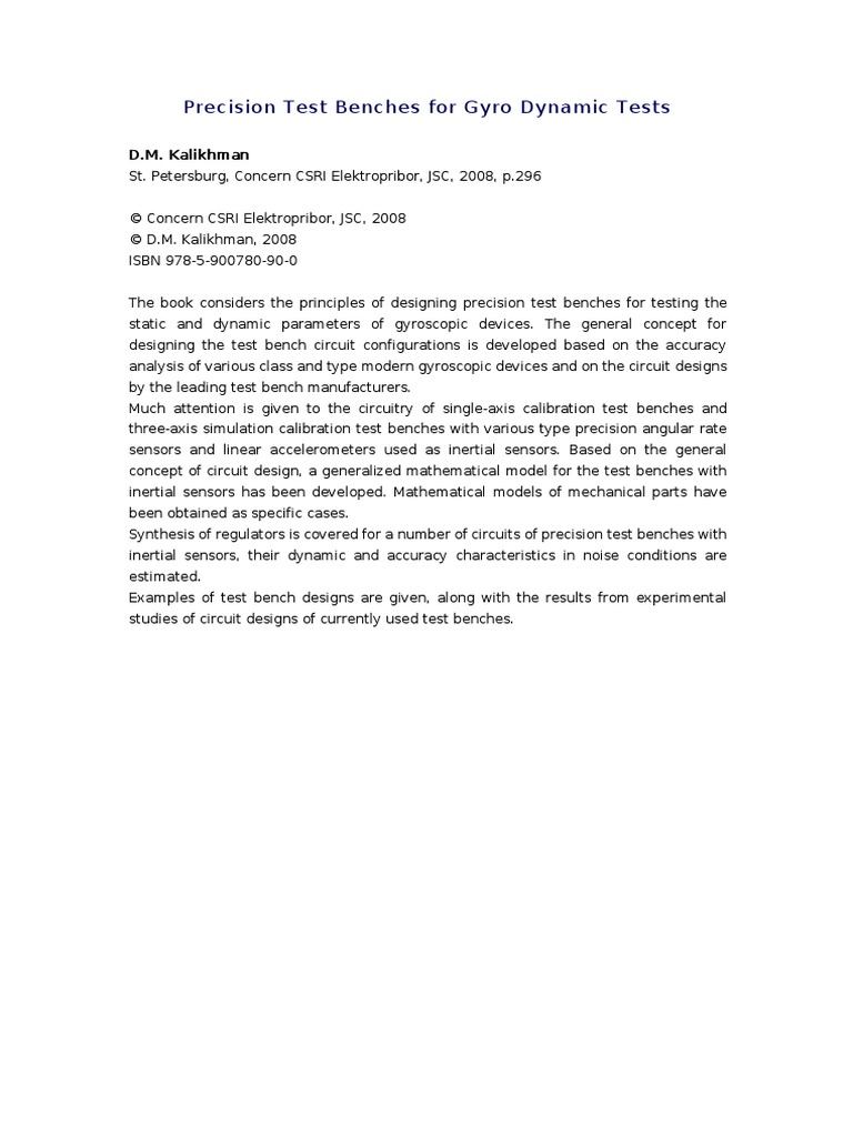 Precision Test Benches For Gyro Dynamic Tests: D.M. Kalikhman | PDF