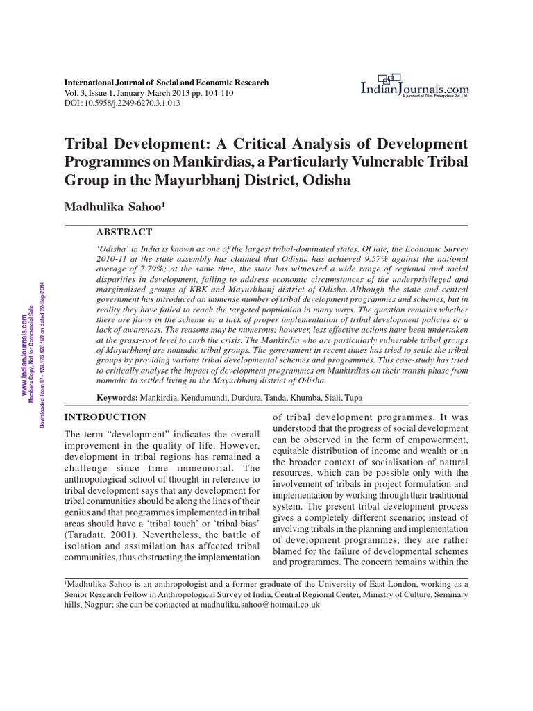 Impact of HKMDA on Mankirdia Development | PDF | Tribe | Anthropology