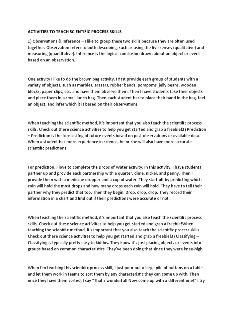 Activities To Teach Scientific Process Skills | PDF | Prediction ...