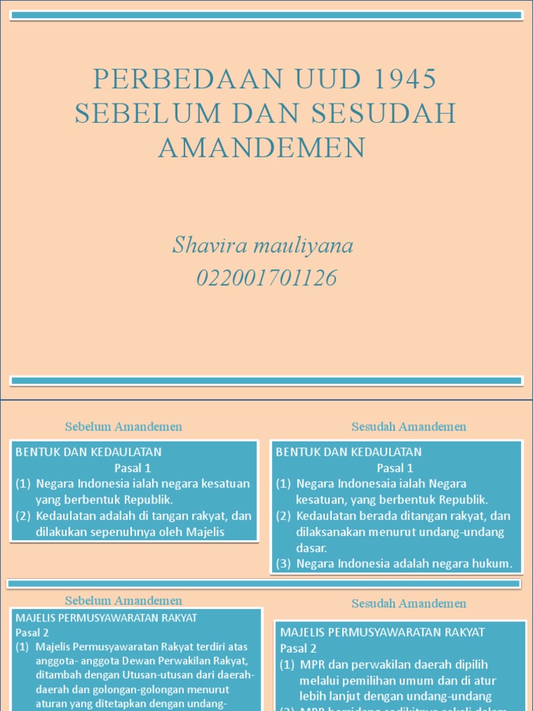 Perbedaan Uud 1945 Sebelum Dan Sesudah Amandemen | PDF
