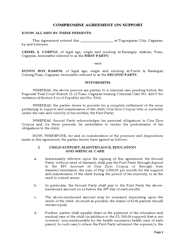 Child Support Compromise Agreement | PDF | Social Institutions | Social ...