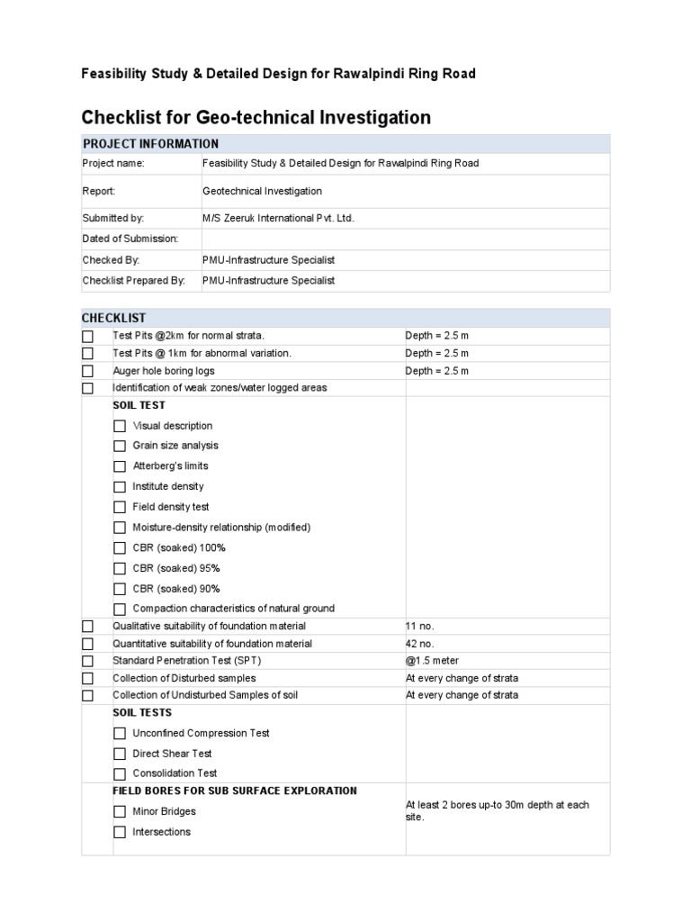 Rawalpindi Ring Road Geotech Study Checklist | PDF | Geotechnical ...