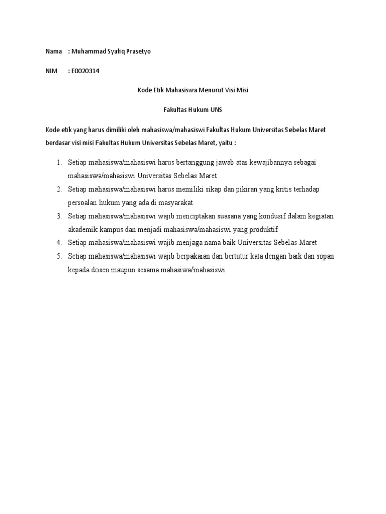 Muhammad Syafiq Prasetyo Nugroho - E0020314 | PDF