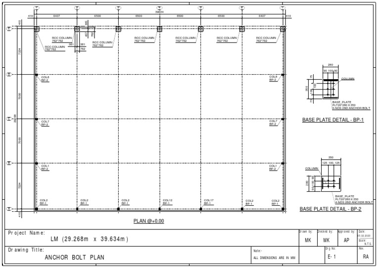 Anchor Bolt Layout Plan for Large Moment Resisting Frame Structure | PDF