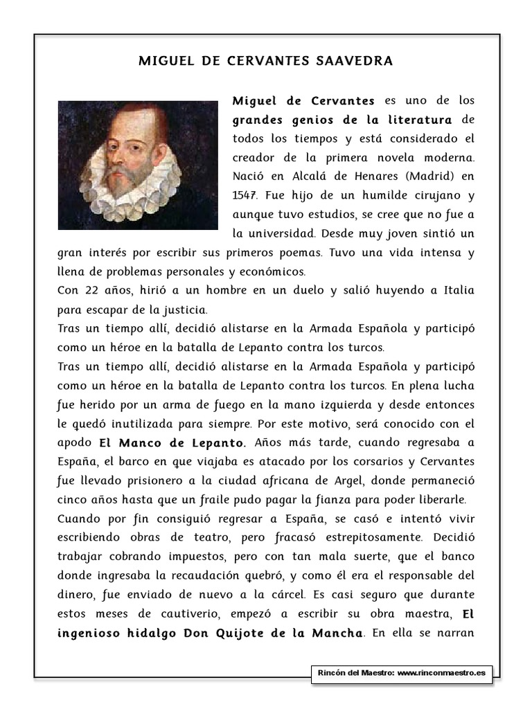 Lectura Comprensiva MIguel de Cervantes | PDF | Miguel De Cervantes ...
