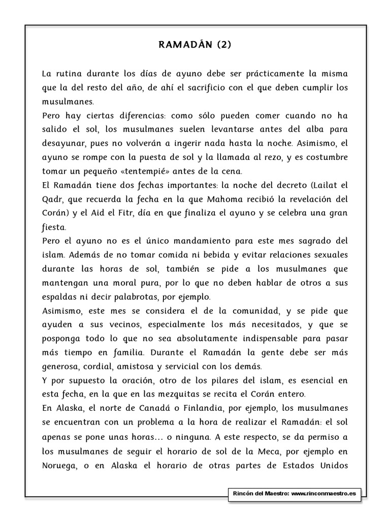 Rutinas y Tradiciones del Ramadán | PDF | Ramadán | Rápido