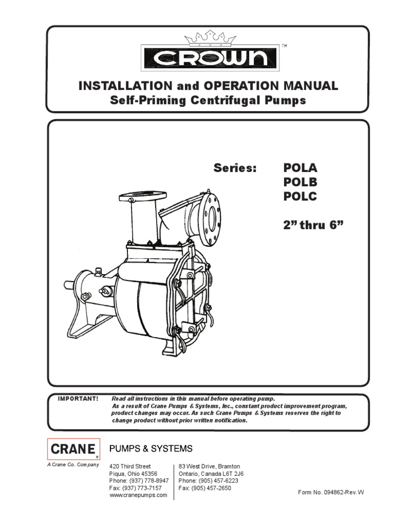 CROWN PUMP INSTALLATION and OPERATION MANUAL | PDF | Pump | Valve