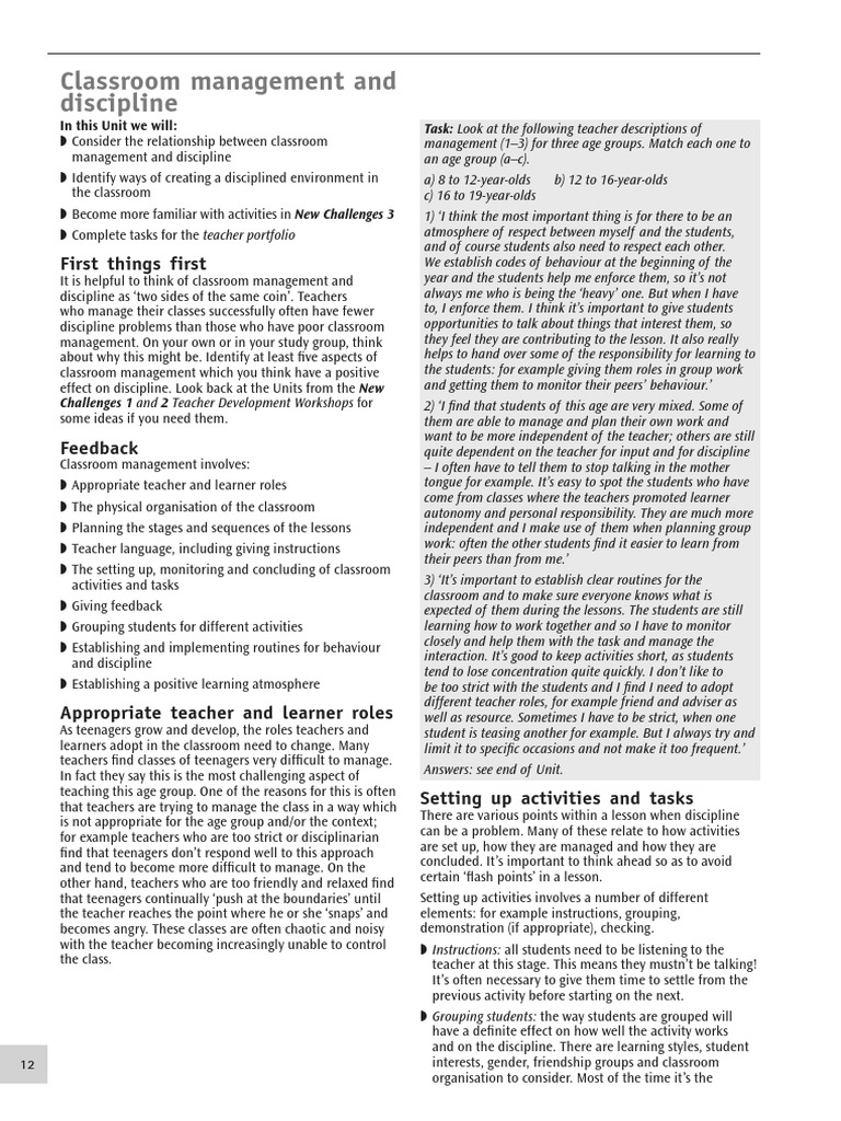 Classroom Management and Discipline: First Things First | PDF ...