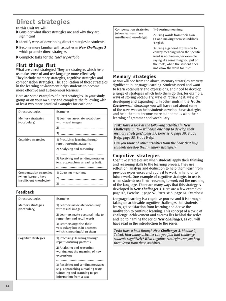 Direct Strategies: First Things First Memory Strategies | PDF ...