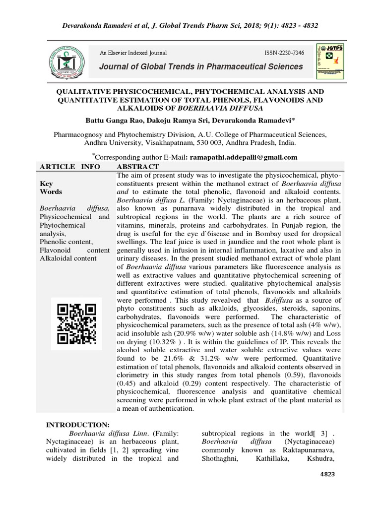 Qualitative Physicochemical, Phytochemical Analysis and Quantitative Estimation of Total Phenols ...