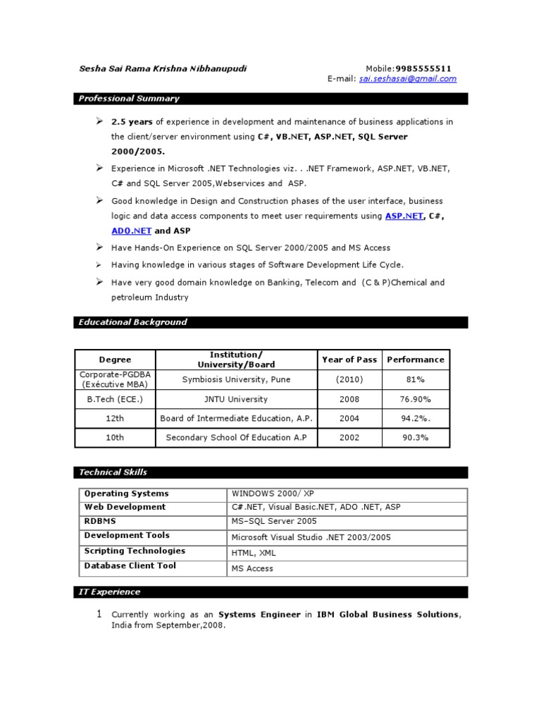Seshasai Resume Dotnet | PDF | Microsoft Access | Microsoft Sql Server