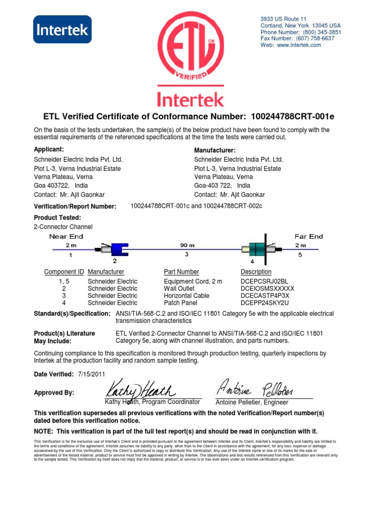 DIGILINK Cat 5e STP 2 Connector Channel Certificate (100244788CRT-001e ...