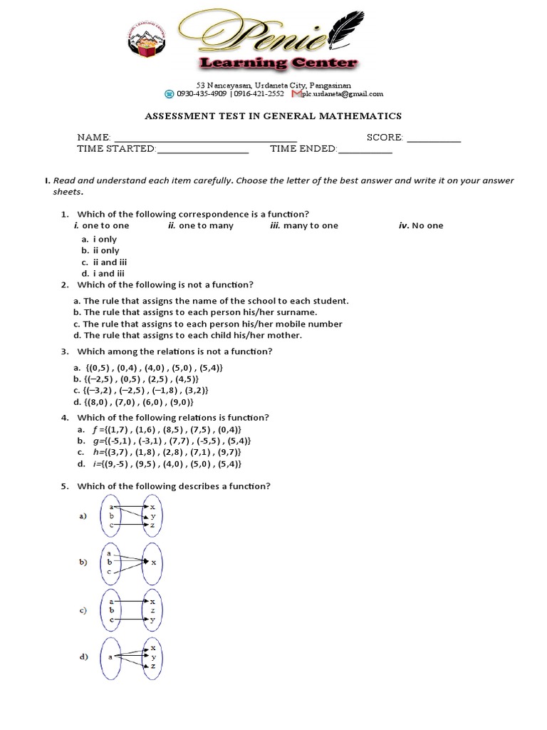 Assessment Grade 11 Math | PDF | Function (Mathematics) | Cartesian ...