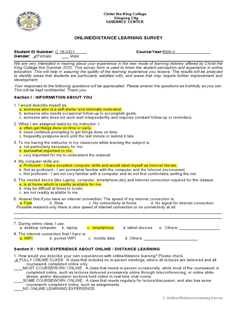 Online Learning Survey | PDF | Distance Education | Educational Technology
