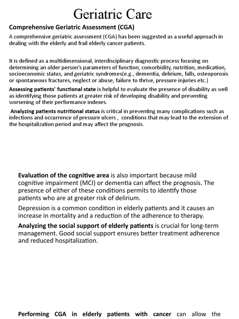 Geriatric Care: Comprehensive Geriatric Assessment (CGA) | PDF