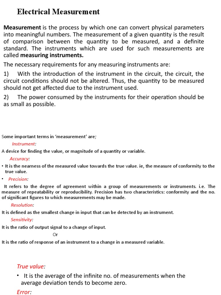 Electrical Measurement: Measurement Is The Process by Which One Can ...