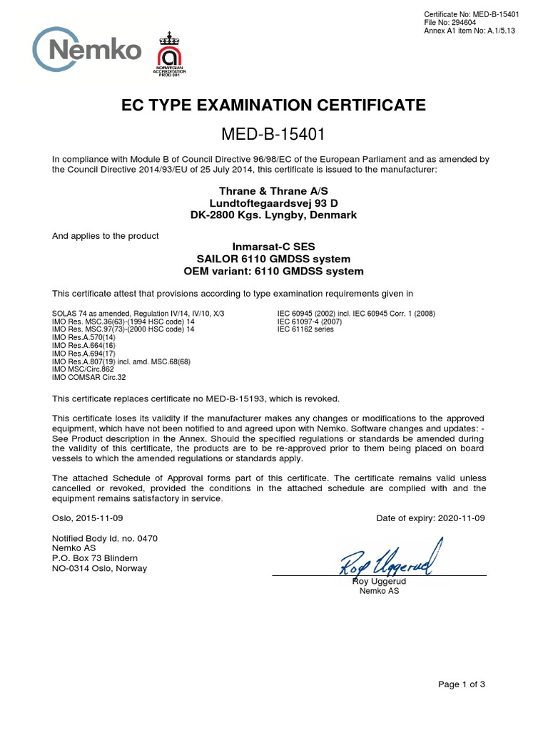 Ec Type Examination Certificate: MED-B-15401 | PDF | Computing | Business