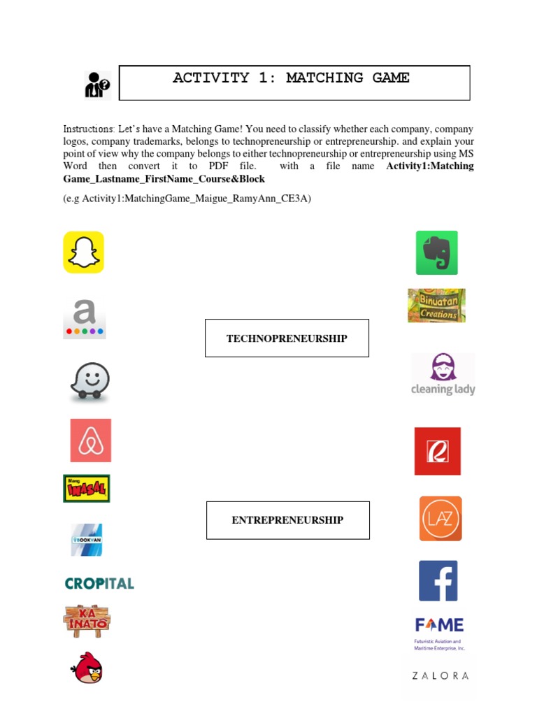 Module 1 Activity 1 - Matching Game | PDF