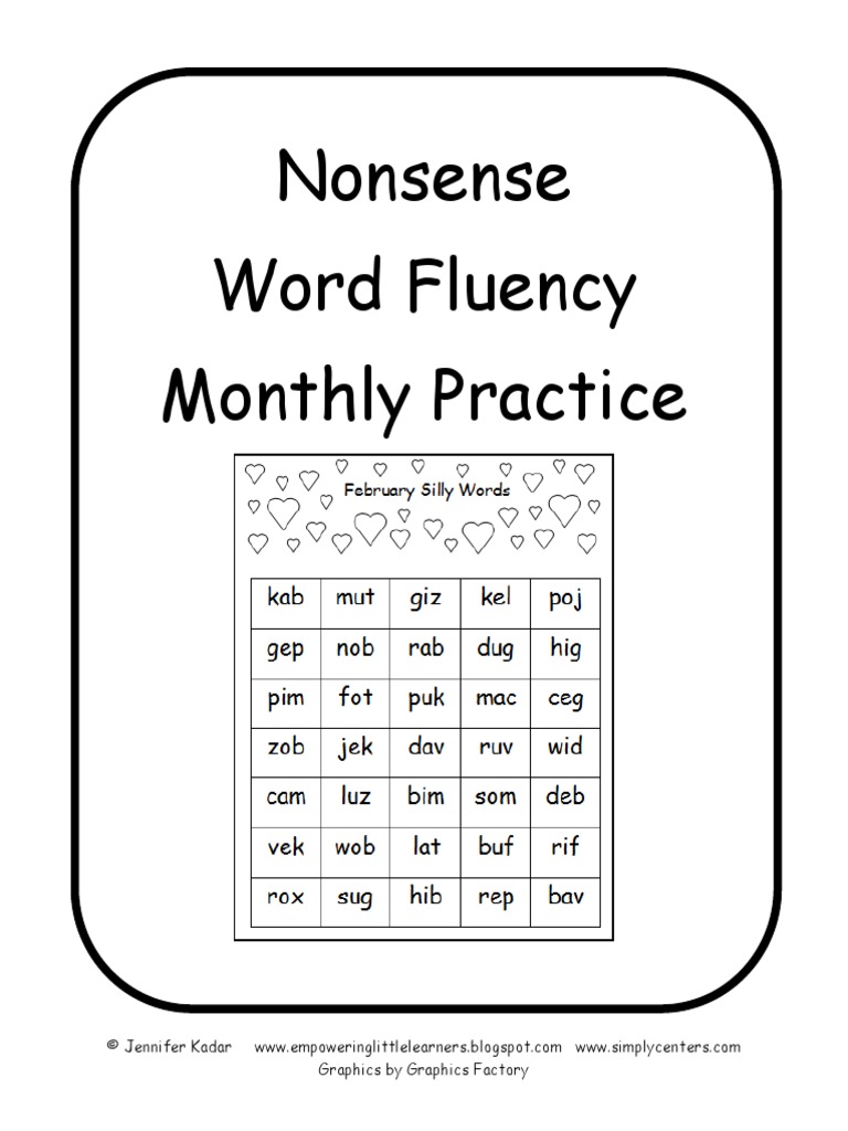Nonsense Word Fluency Monthly Practice: Graphics by Graphics Factory | PDF