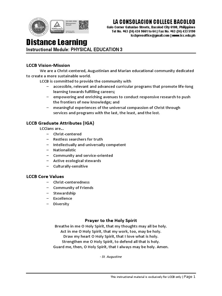 PE3 MODULE 1 Lesson 1 and 2 | PDF | Physical Education | Sports