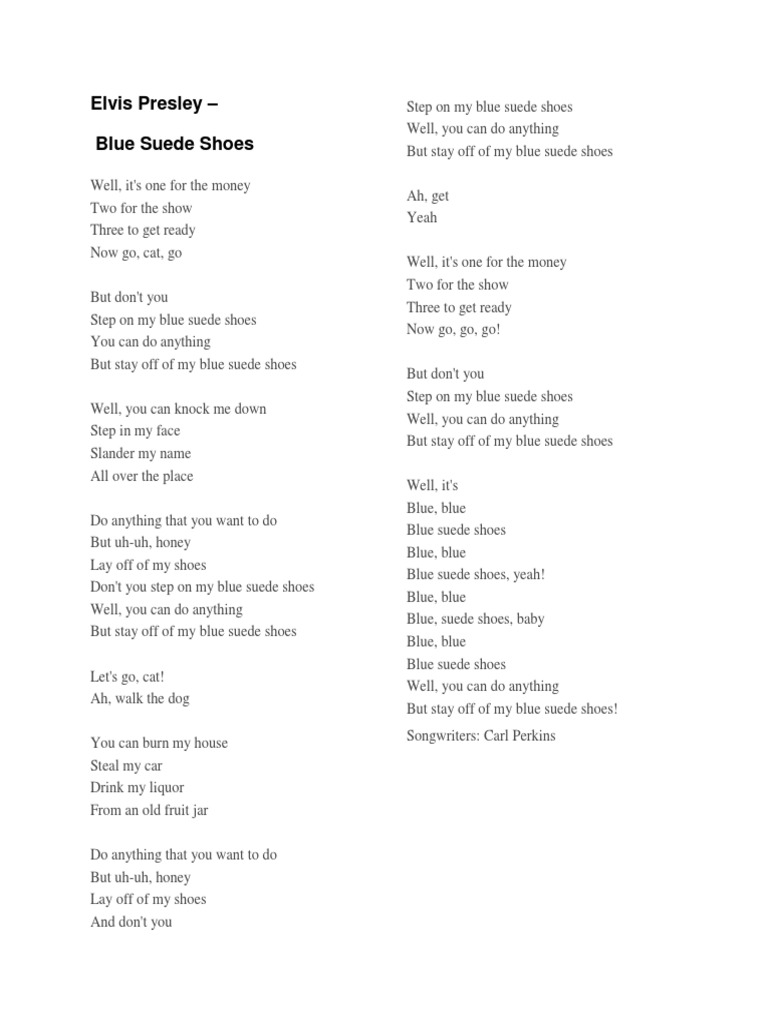 Elvis Presley's "Blue Suede Shoes" Lyrics | PDF