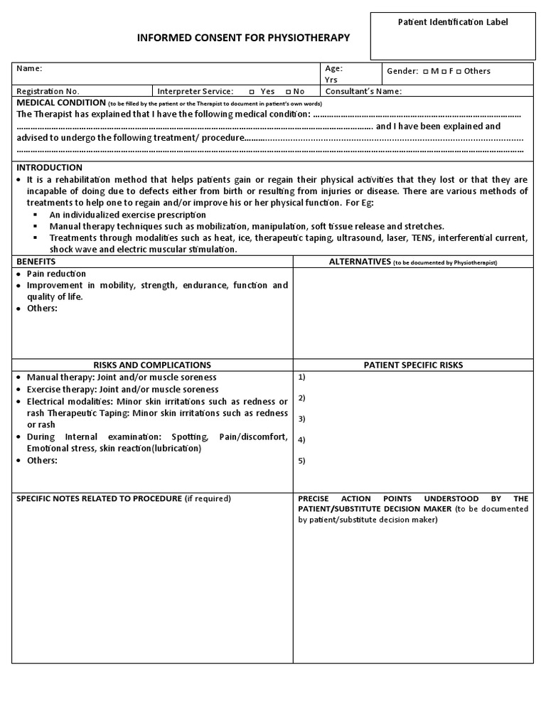 Physiotherapy Consent Form | PDF | Physical Therapy | Pain