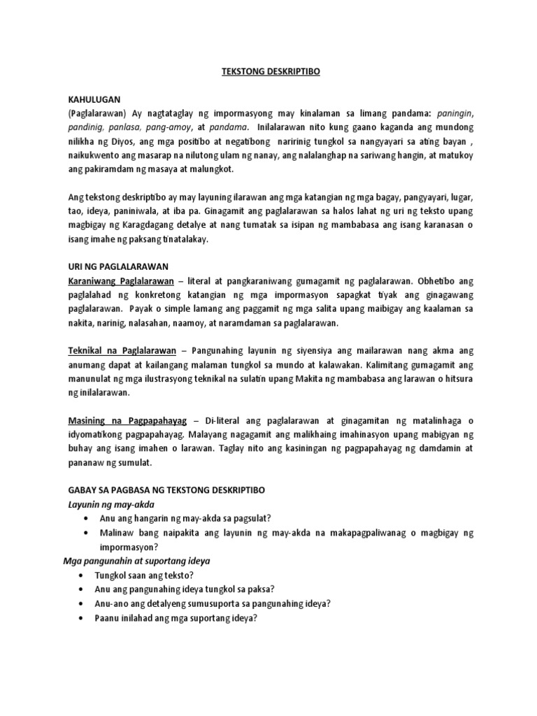 Tekstong Deskriptibo | PDF