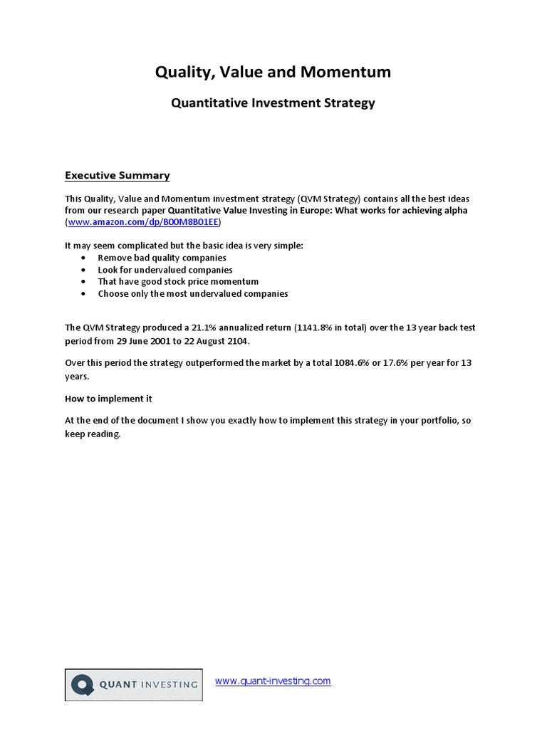 Quality, Value and Momentum: Quantitative Investment Strategy | PDF ...