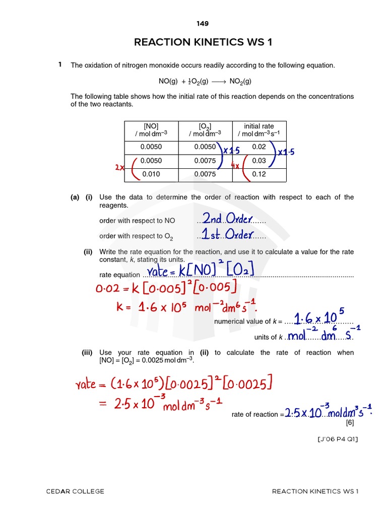 Reaction Kinetics Answers PDF | PDF | Chemical Equilibrium | Reaction Rate