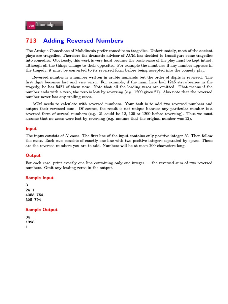 Reversed Number Addition Challenge | PDF