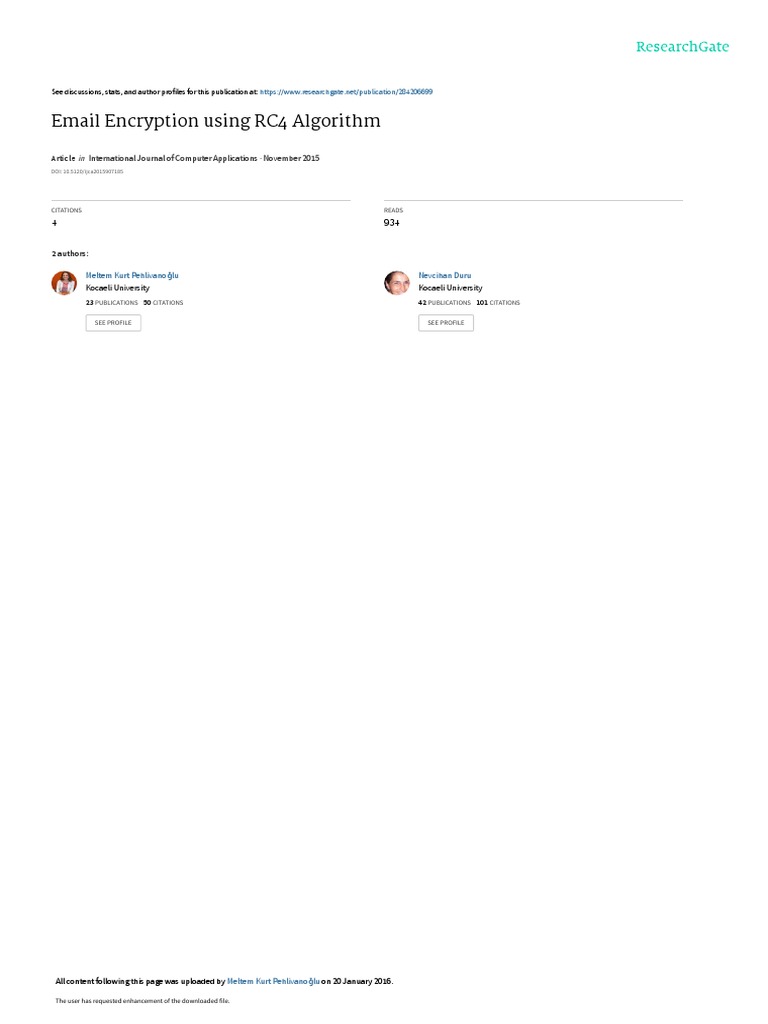 Email Encryption Using RC4 Algorithm | PDF | Cryptography | Public Key Cryptography