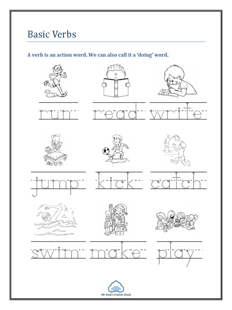 Run Read Write Jump Kick Catch Swim Make Play: Basic Verbs | PDF