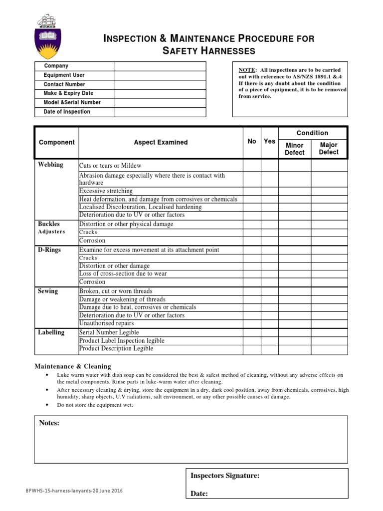 Inspection Procedure For Harnesses Lanyards | PDF | Corrosion | Ultraviolet